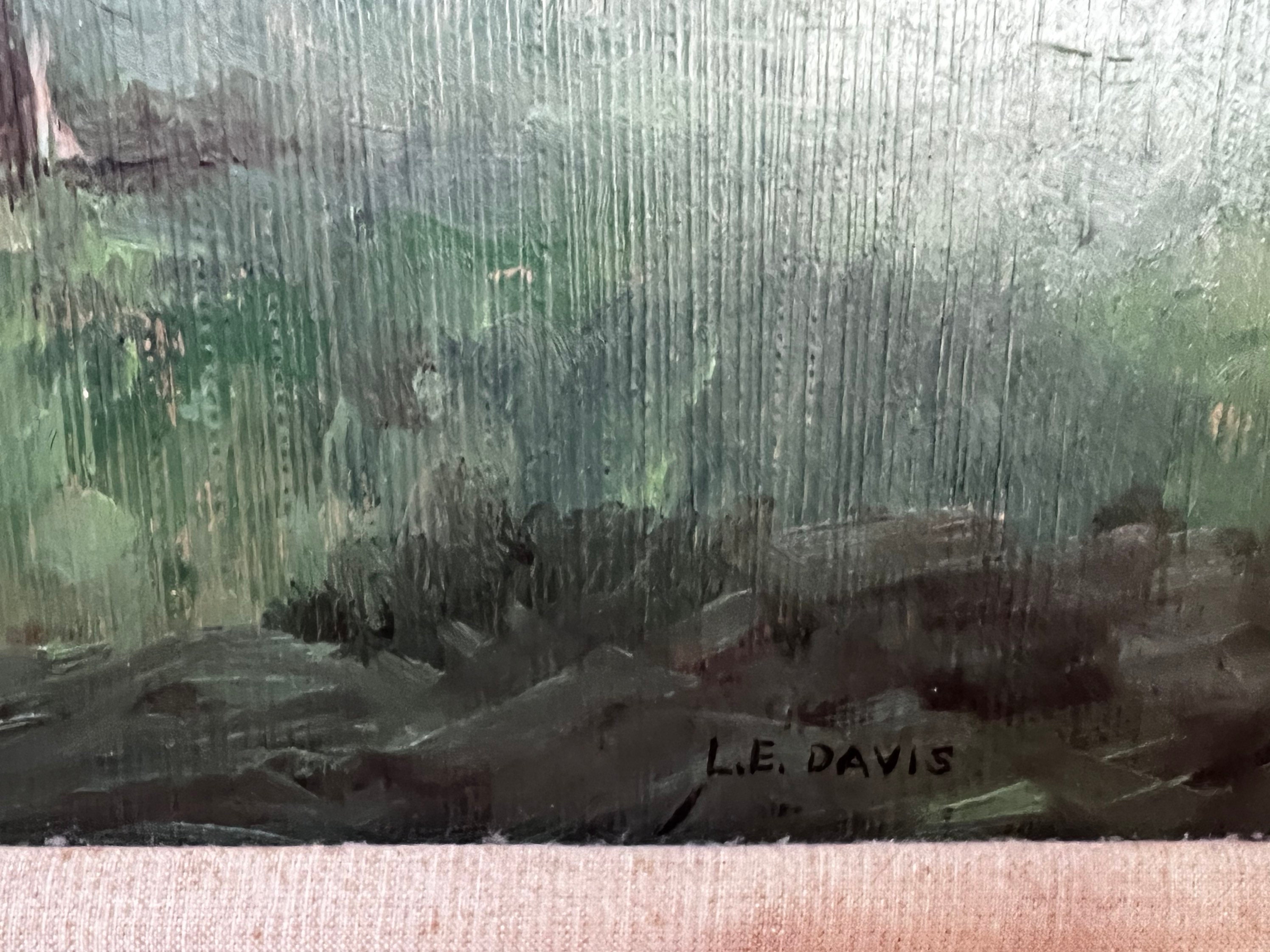 L.E. Davis- Oil on Board Painting of Cabin at Dusk - Etsy