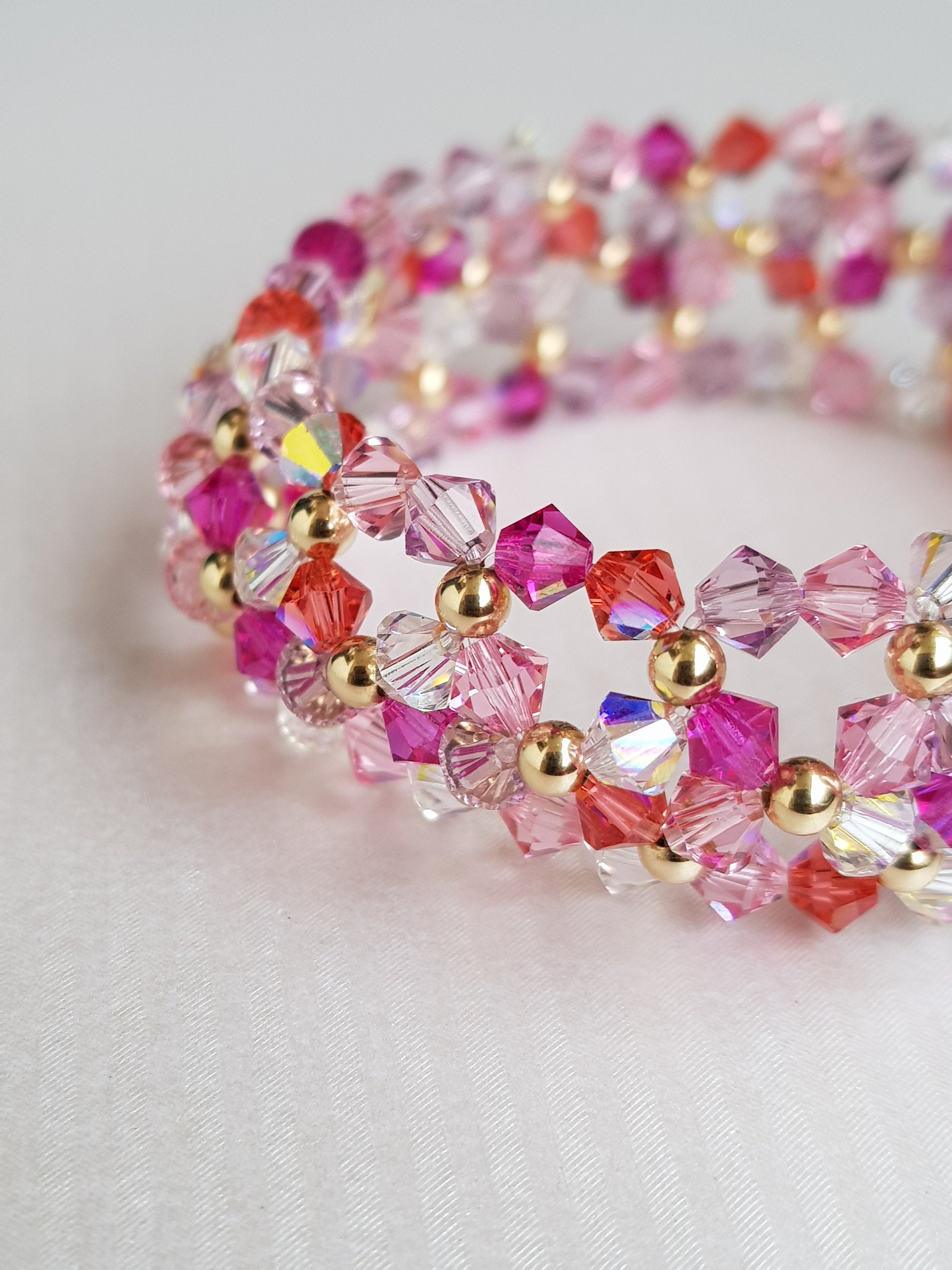 Pink Swarovski Crystal Bracelet, 14k Gold and Pink Crytal Bracelet, 14k ...