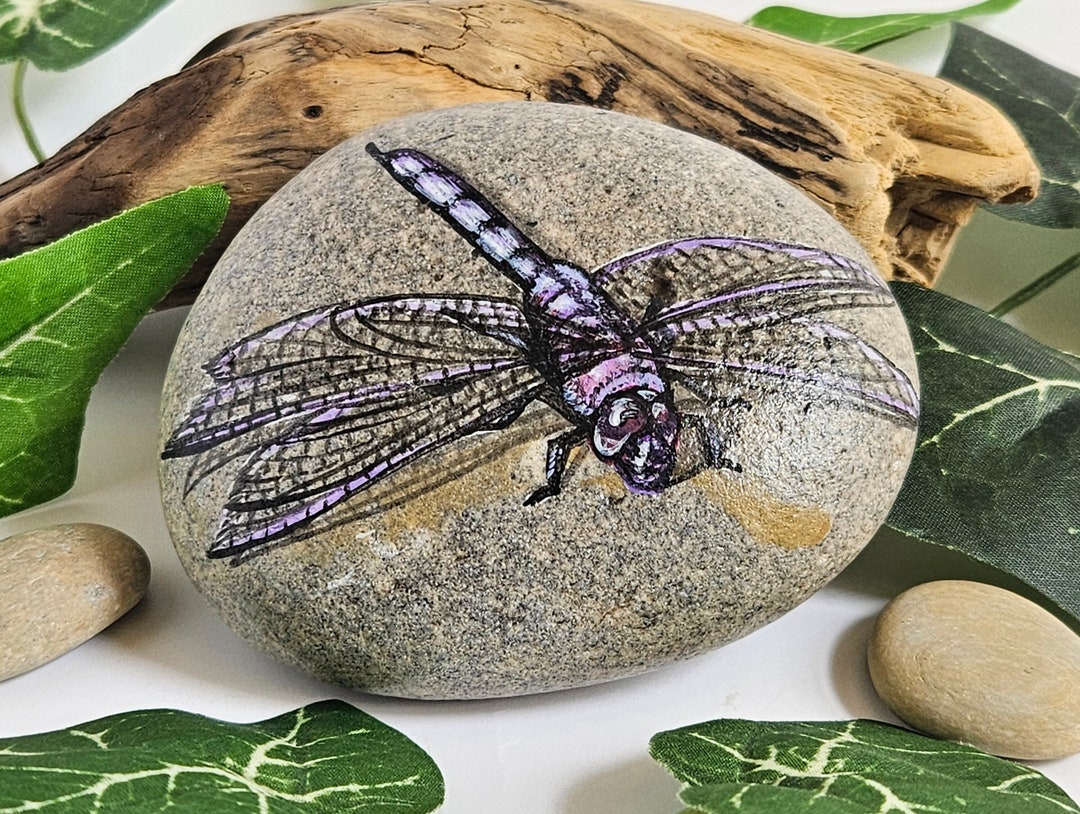 Purple Dragonfly Garden Rock - Dragonfly Painted Stone - Patio Decor ...