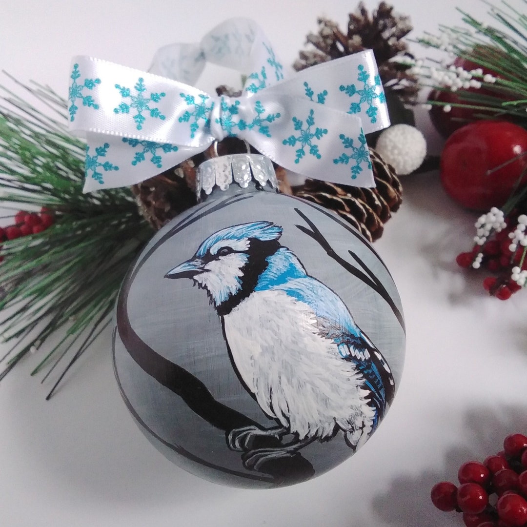Bluejay Christmas Tree Ornament - Handpainted Glass Ornament ...