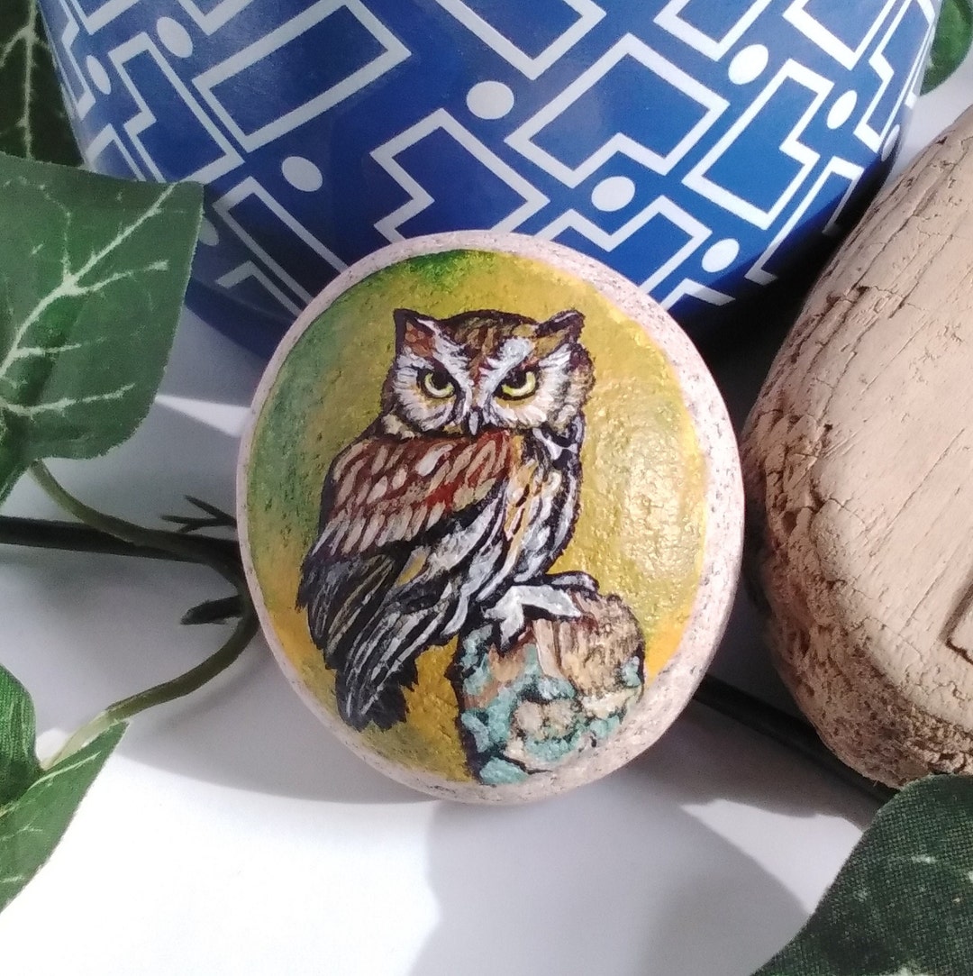 Owl Painted on Stone - Wildlife Painting - Owl Gift - Painted Rock ...