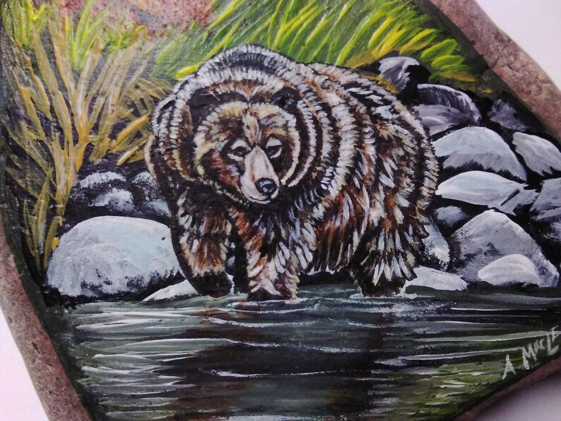 Grizzly Bear Painting on Stone - Wildlife Painting - Acrylic Painting ...