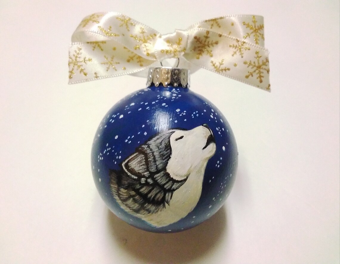 Wolf Ornament Christmas Tree Ornament Hand Painted Glass - Etsy