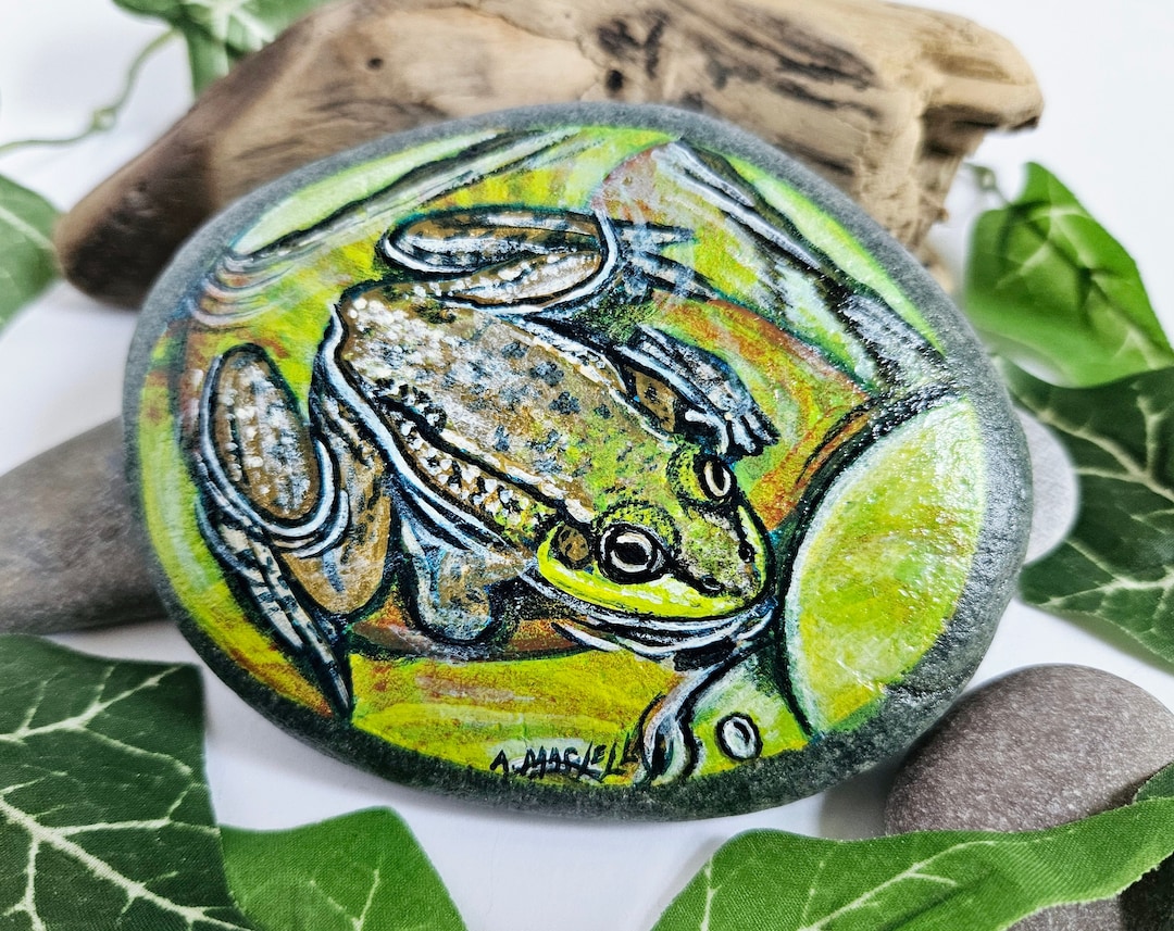 Frog Garden Rock - Frog Painted Stone - Frog Painted Rock - Frog Gift ...