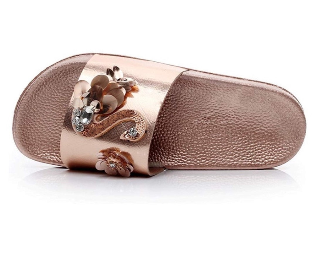 Rhinestone Swan Slides: Glitter Shiny Flat Sandals - Etsy