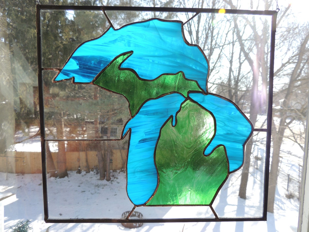 Stained Glass State of Michigan Including Lake Michigan, Lake Superior ...