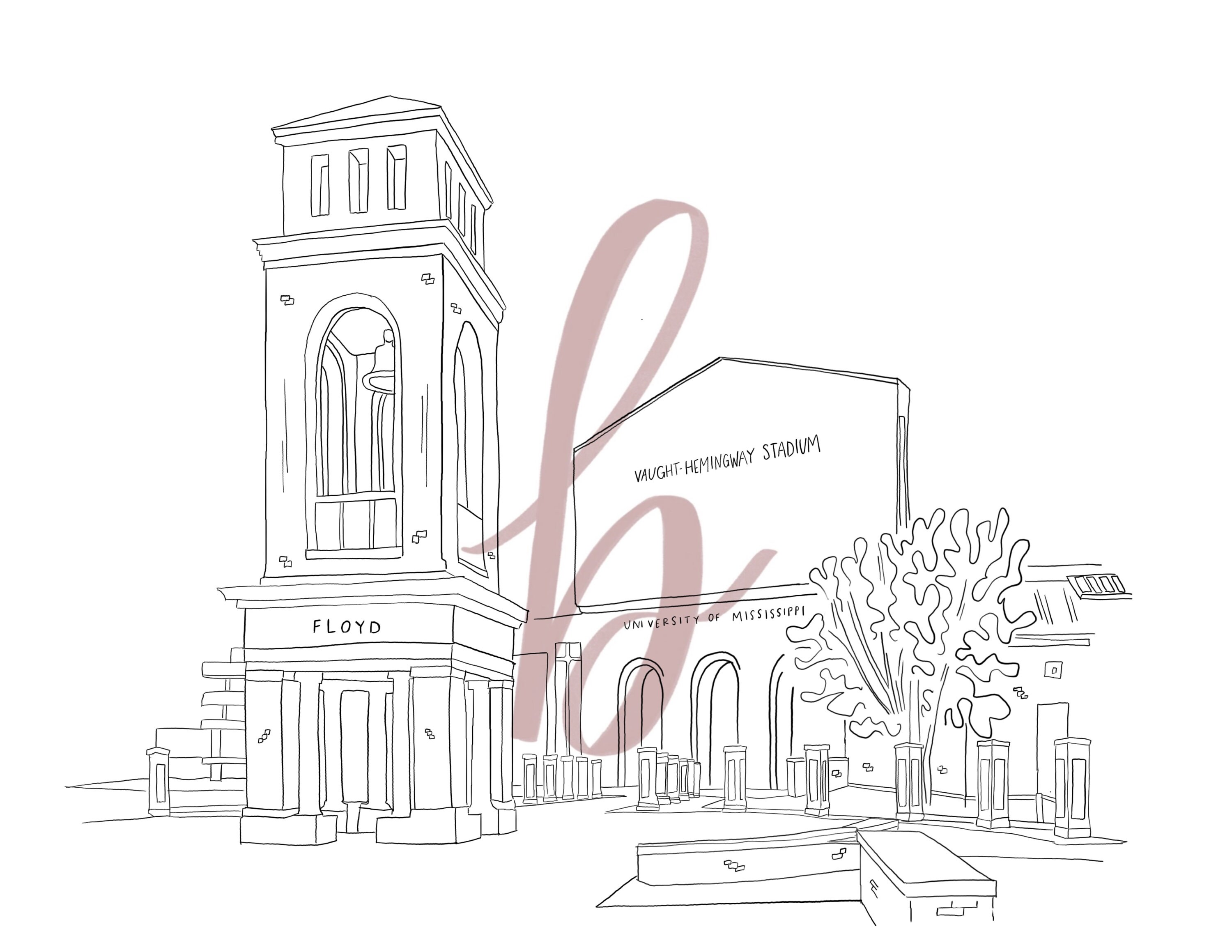 Vaught-hemingway Stadium University of Mississippi Ole Miss Minimalist ...