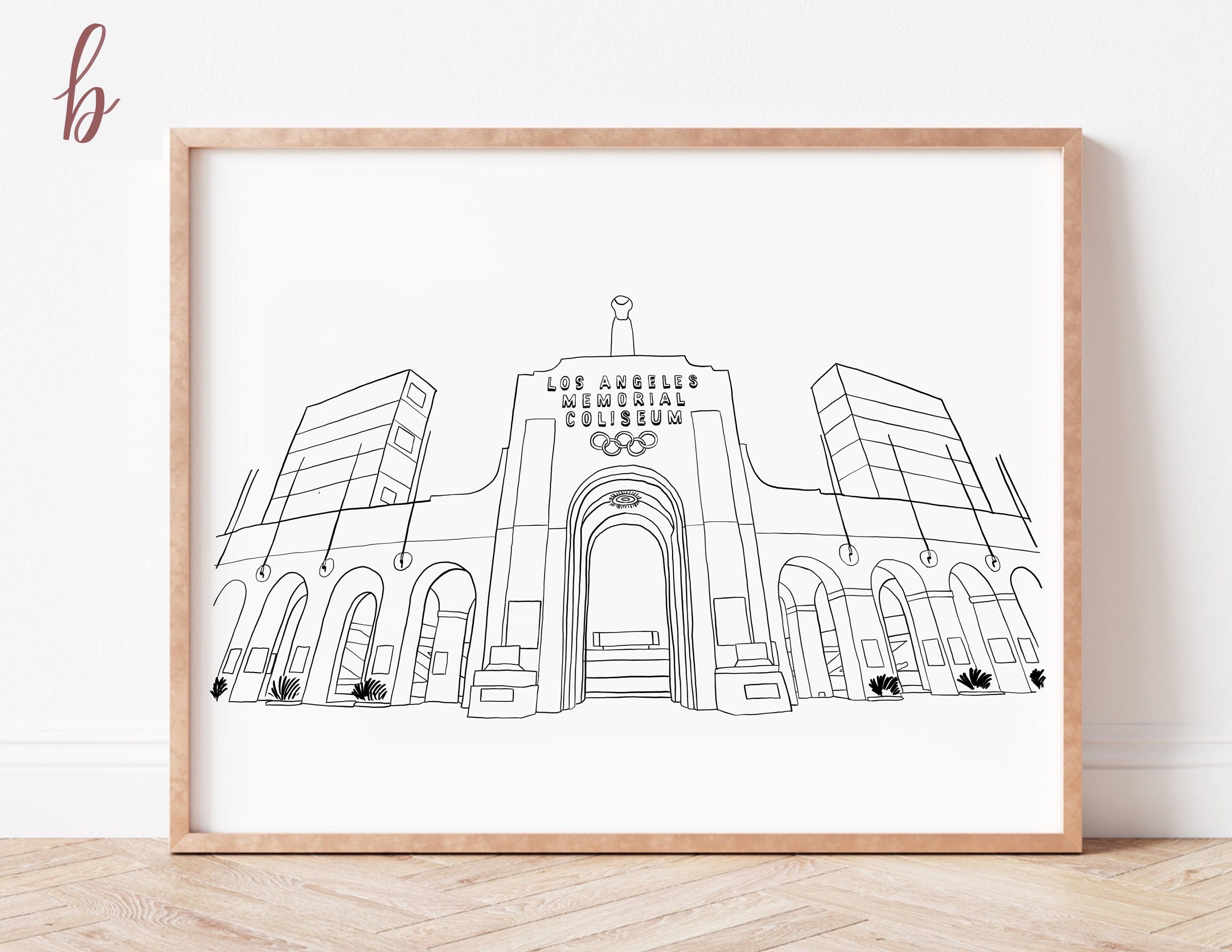 Los Angeles Memorial Coliseum Stadium Minimalist California Art Print ...