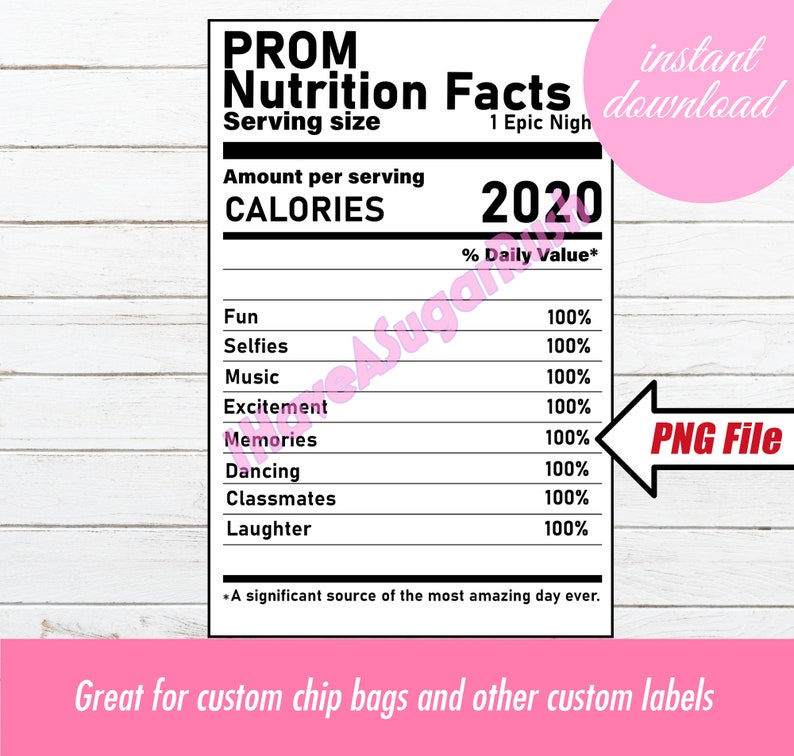 Prom Nutrition Facts Label Prom Night Printable Prom PNG | Etsy