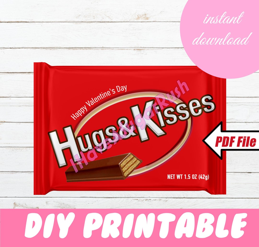 Hugs & Kisses Waffle | Candy Bar Wrapper for Kit Kat Bars | Valentines ...