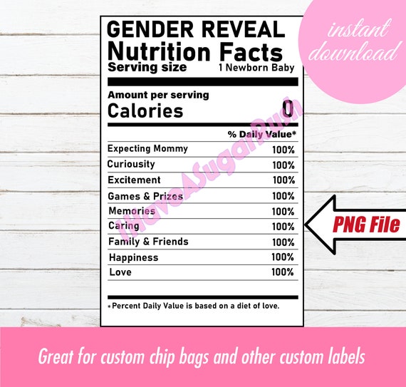 Gender Reveal Nutrition Facts Label TGender Reveal Custom | Etsy