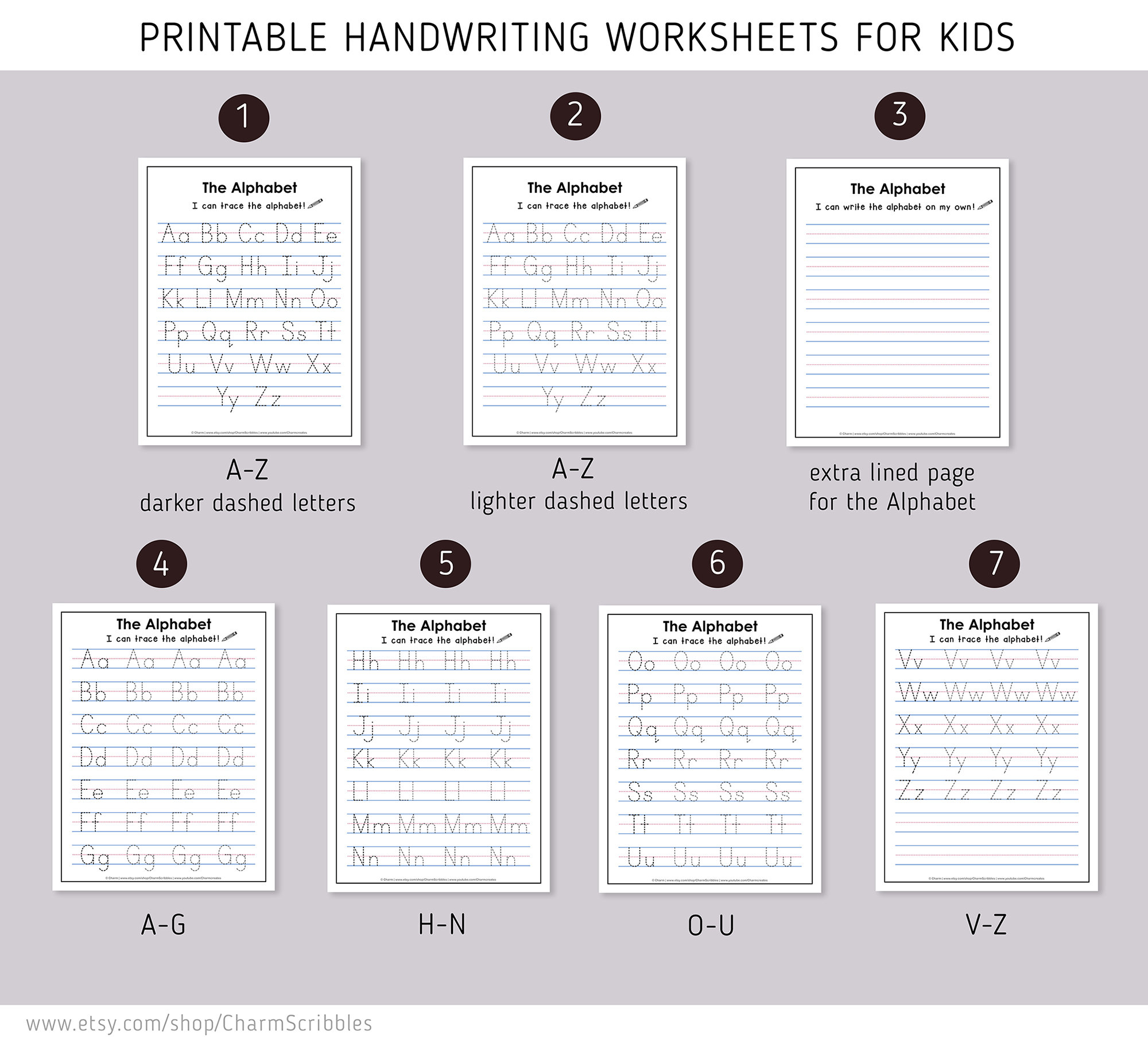 Handwriting Worksheets for Kids15 Pages Alphabet Numbers | Etsy