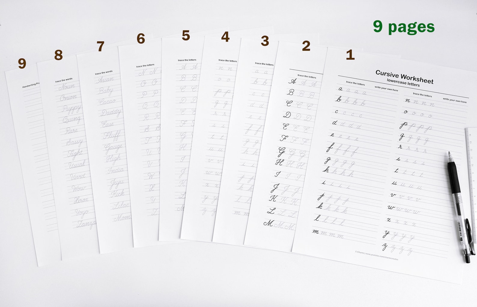 Printable Cursive Worksheets–9 Pages (letters and Words) | for Middle ...
