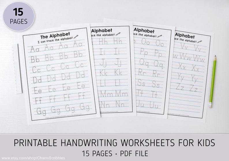 Handwriting Worksheets for Kids15 Pages Alphabet Numbers | Etsy