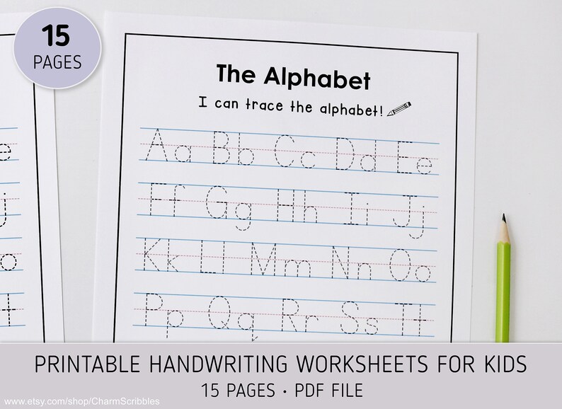 Handwriting Worksheets for Kids–15 Pages (alphabet, Numbers, Number ...