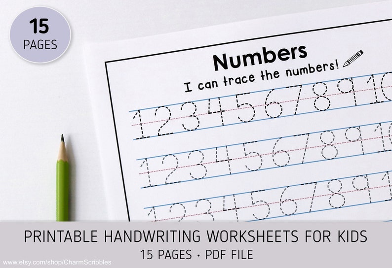 Handwriting Worksheets for Kids–15 Pages (alphabet, Numbers, Number ...