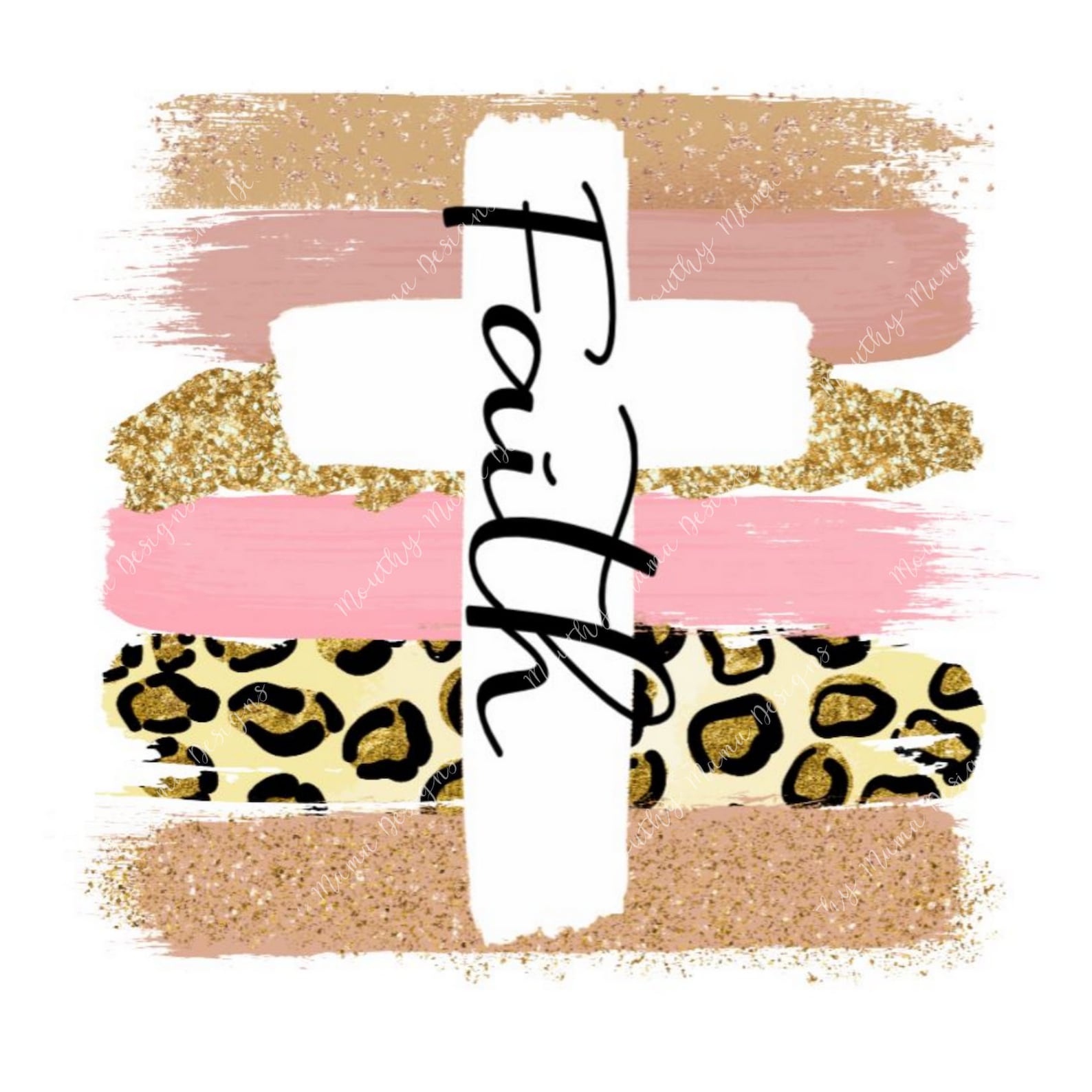 Faith Cross Leopard Pink Glitter PNG and JPEG | Etsy