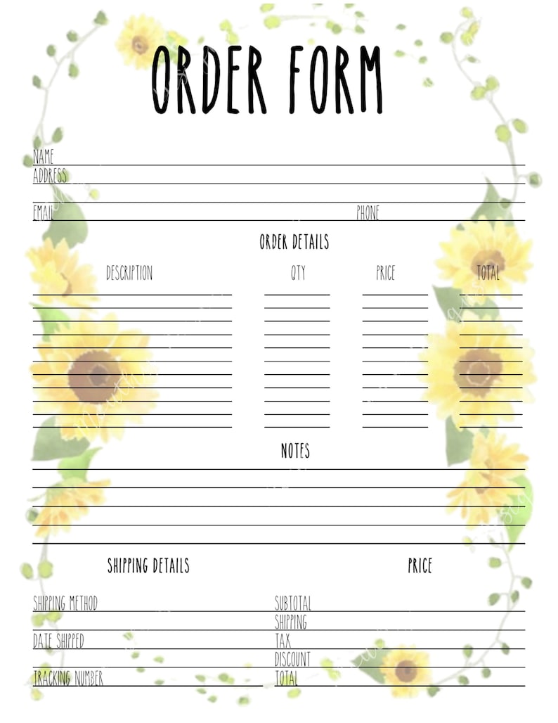 Sunflower Order Form - Etsy