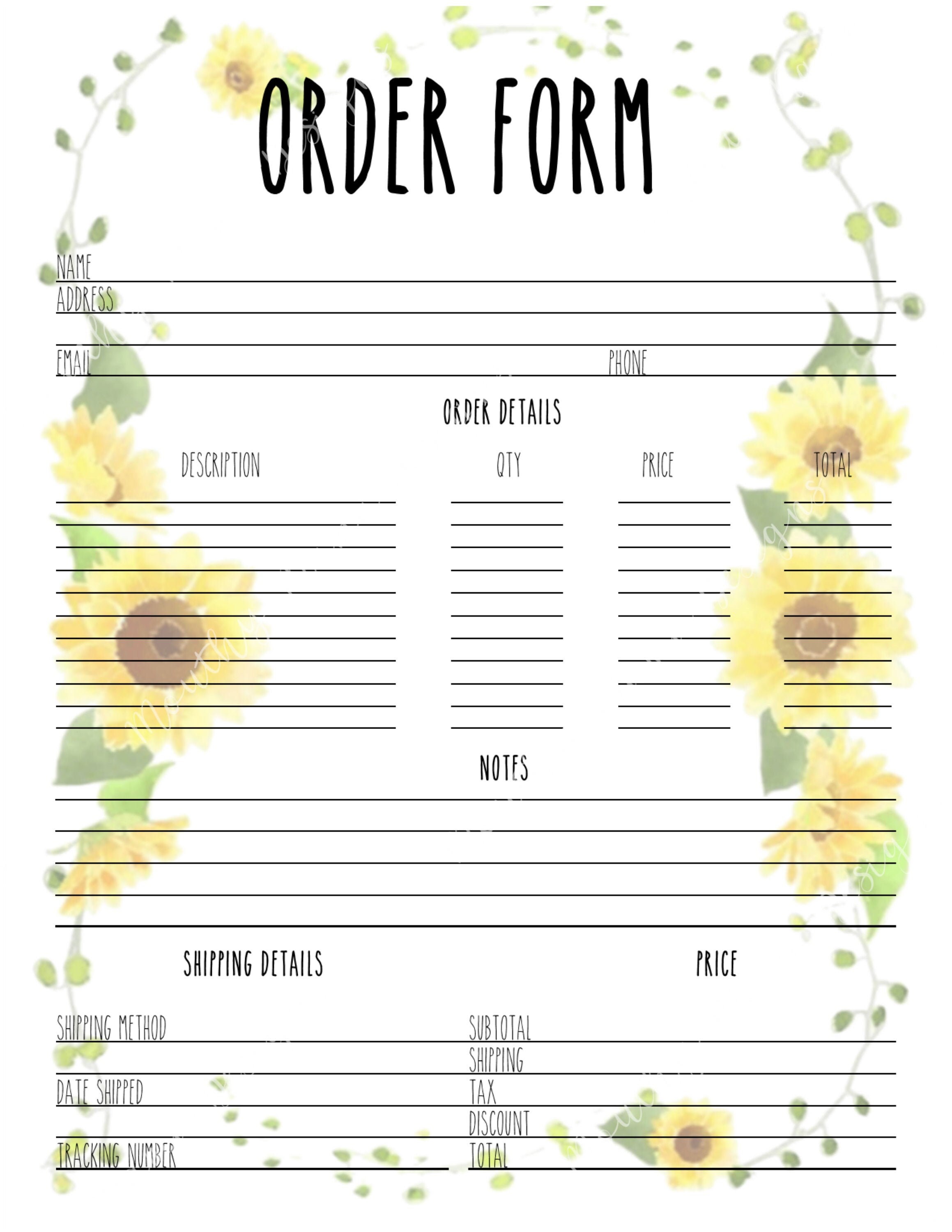 Sunflower Order Form - Etsy