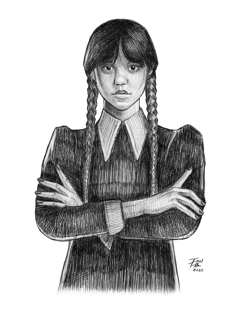 Wednesday Addams Portrait, Pen and Ink, Drawing, Sketchbook, the Addams ...