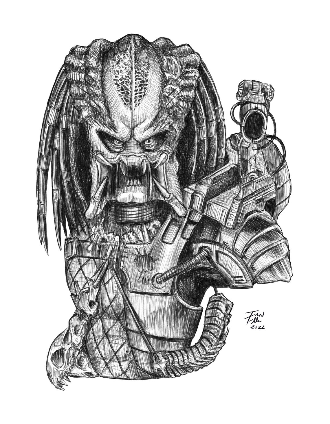 Predator Drawing, Fine Art Print, Artwork, Prey, Alien, Creature, Pen ...