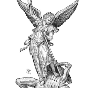 Archangel St. Michael Slaying the Devil, Artwork, Fine Art Print, Angel ...