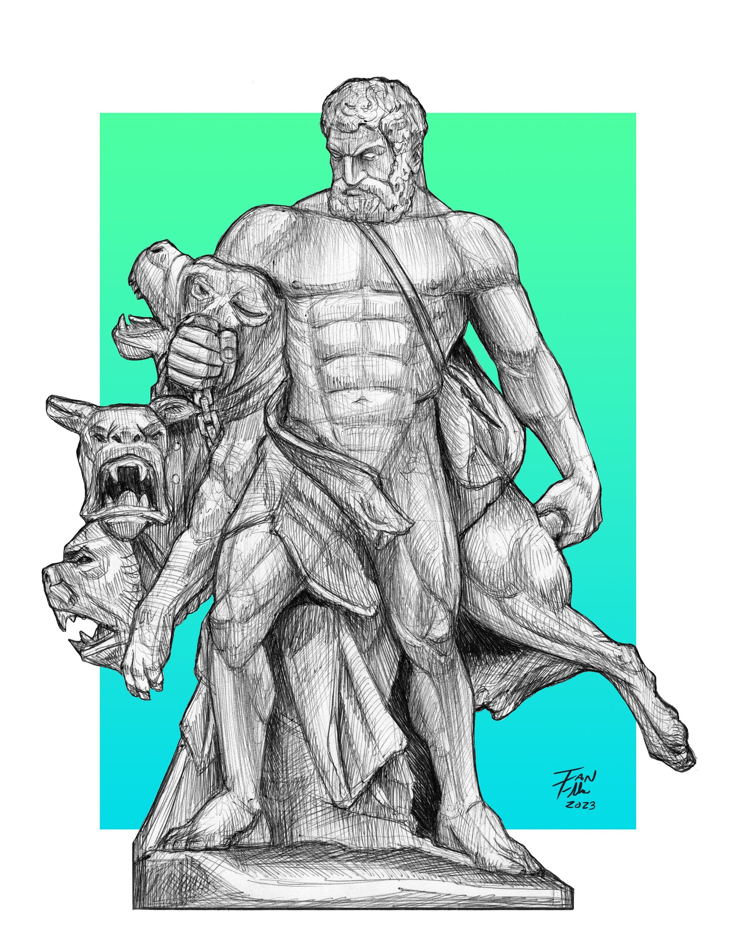 Cerberus Hercules Sculpture