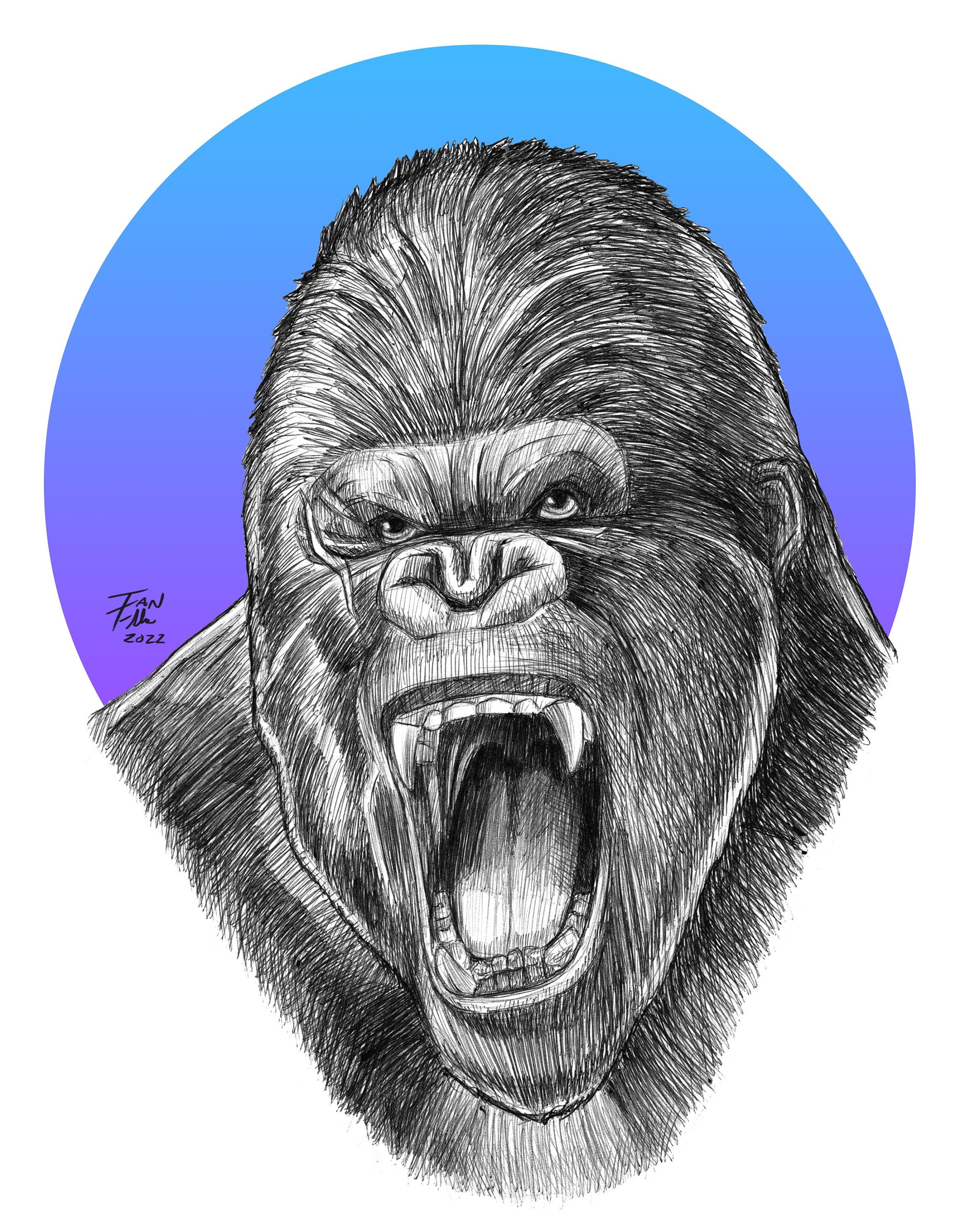 King Kong Drawing, Fine Art Print, Godzilla Vs Kong, Monster, Gorilla ...