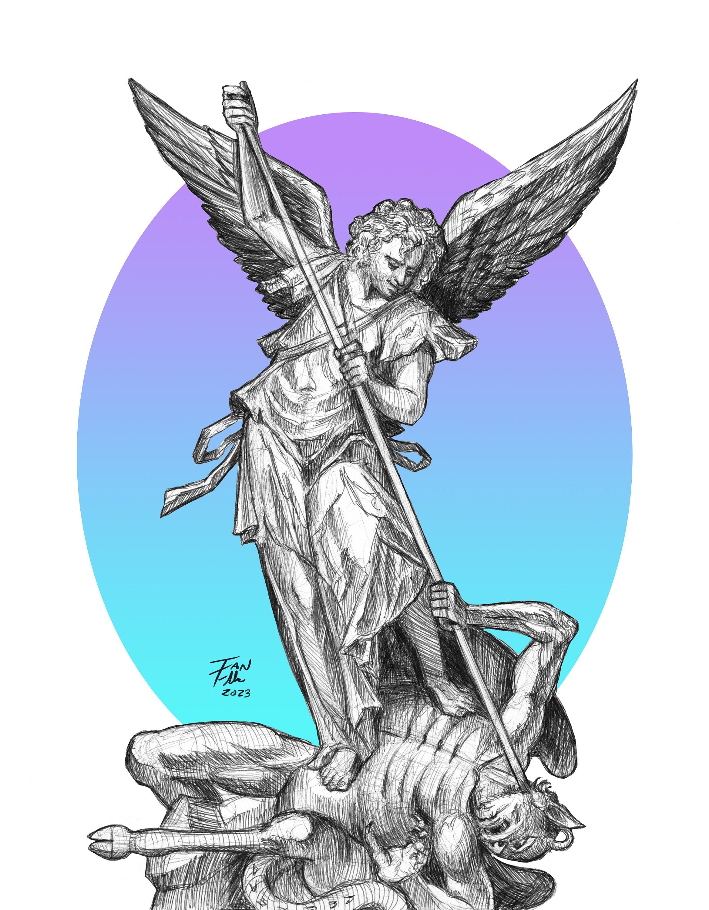 Angel Slaying Demon Drawing