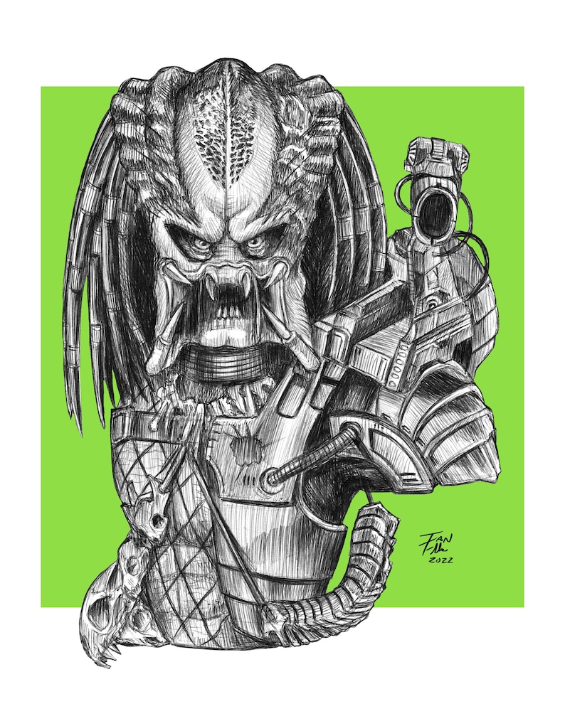 Predator Drawing, Fine Art Print, Artwork, Prey, Alien, Creature, Pen ...