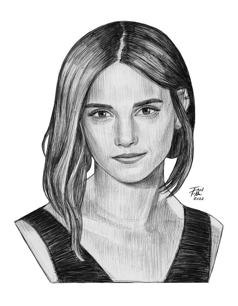 Emma Watson Portrait, Fine Art Print, Drawing, Pen and Ink, People ...