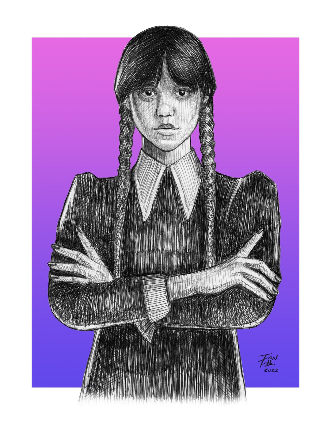 Wednesday Addams Portrait, Pen and Ink, Drawing, Sketchbook, the Addams ...