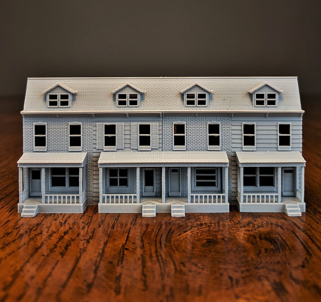 Z-scale Pennsylvania Row House 4 Unit Model Brick&wood Ext. 1:220 Scale ...