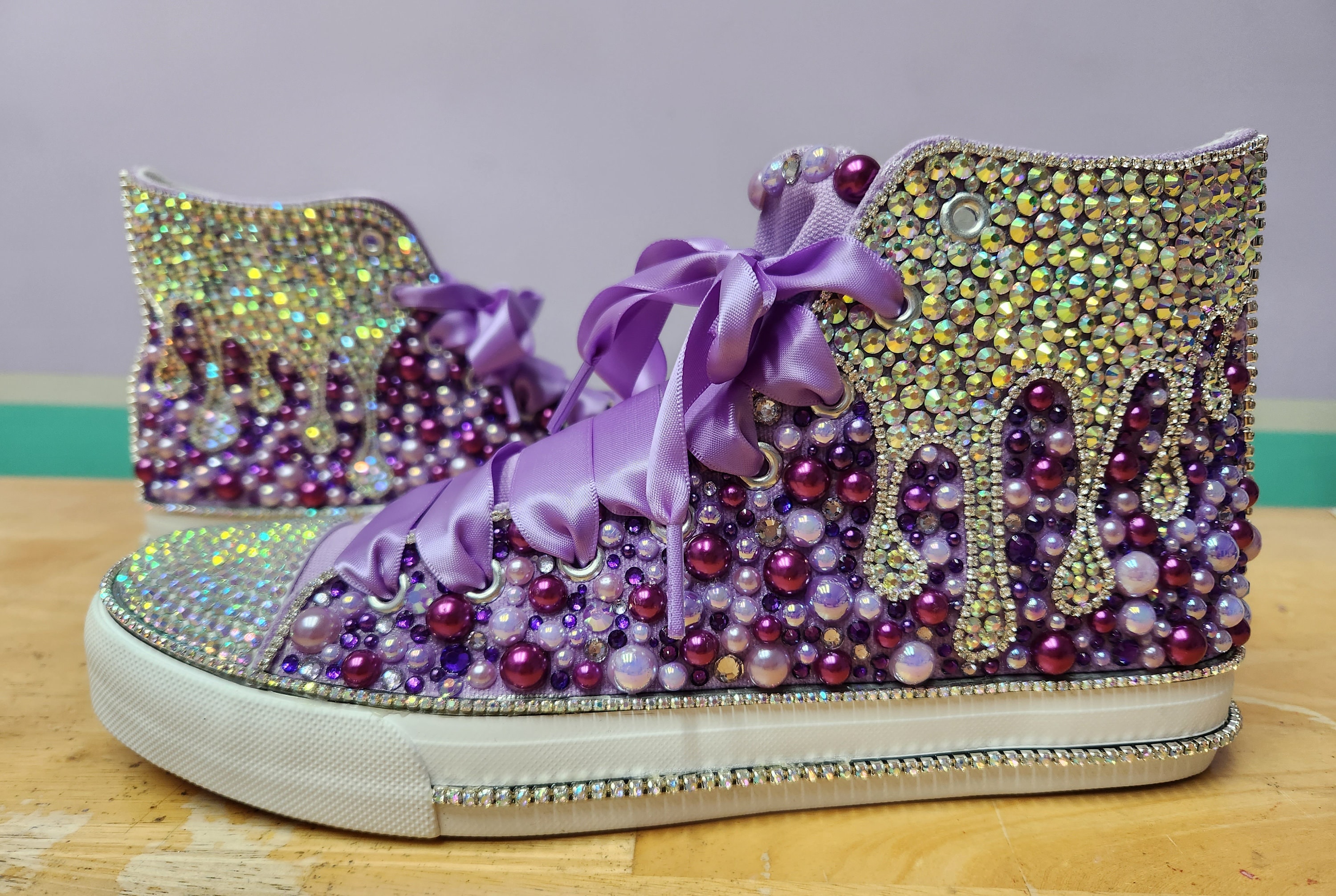 Purple Bling High Tops Bling Sneakers Custom Bling Sneakers - Etsy