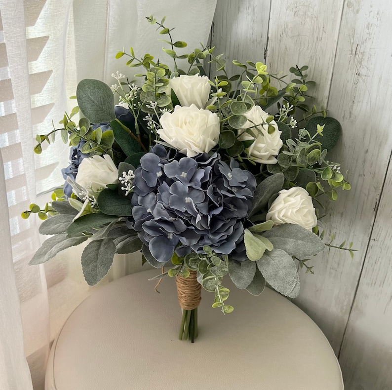 Hydrangea Wedding Bouquet Steel Blue Hydrangea Premium White - Etsy