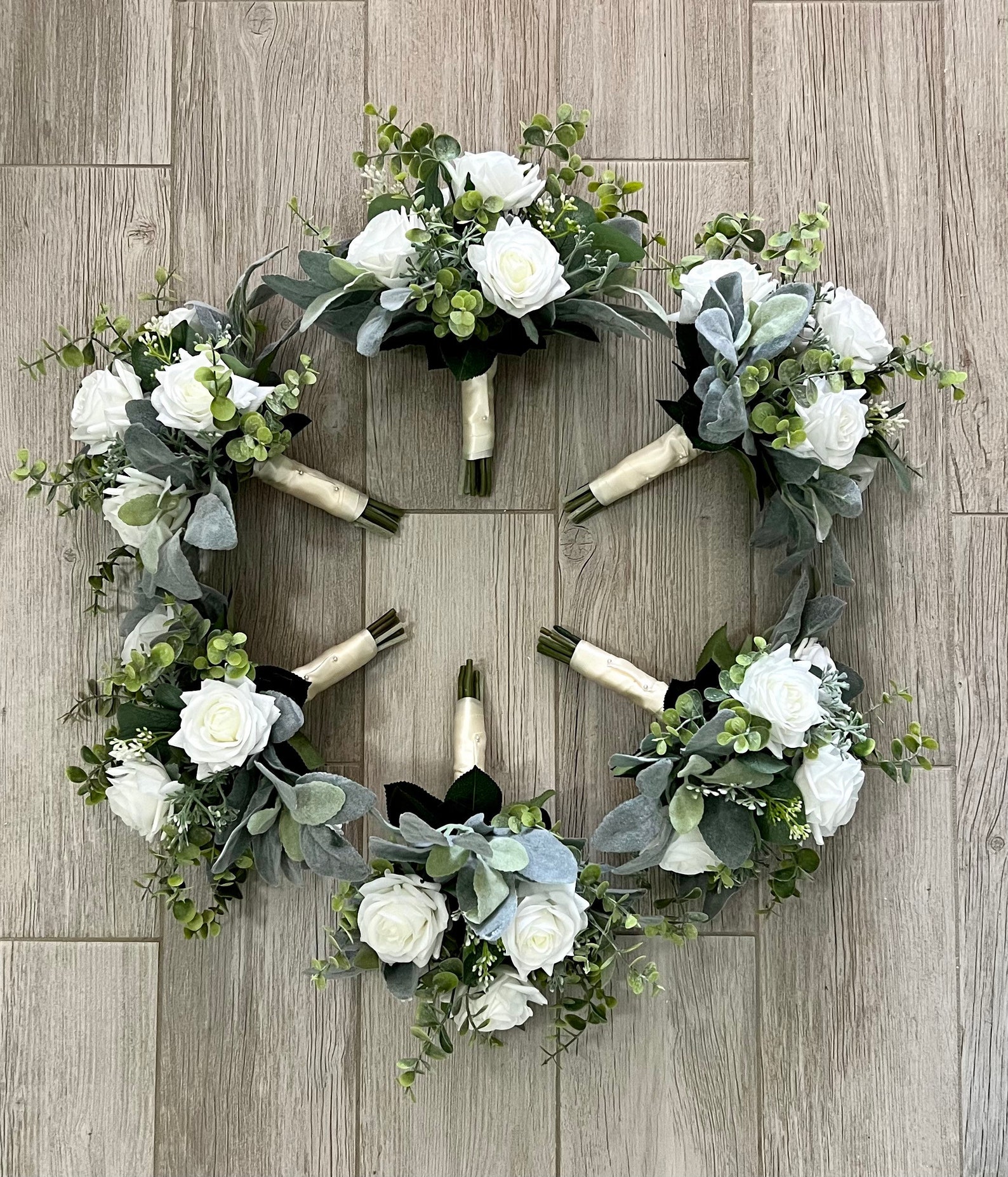 Boho Bridesmaids Bouquet Premium White Roses & Greenery - Etsy