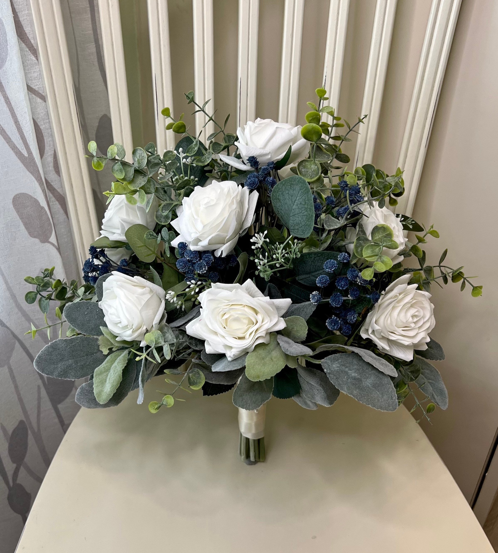 Boho Navy Wedding Bouquet Premium White Roses Blue Accent - Etsy