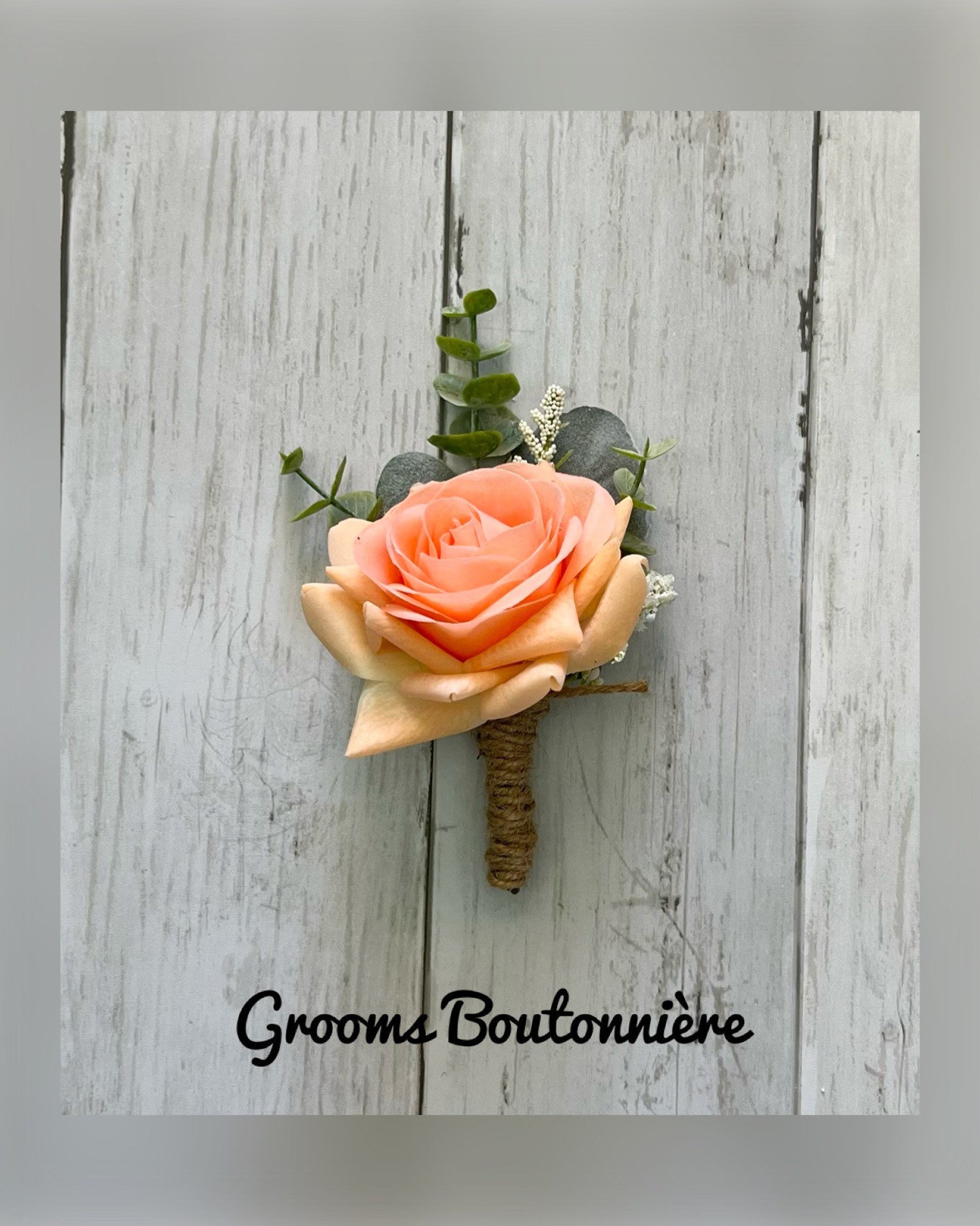 Boho Rose Boutonniere With Eucalyptuspeach Orange Realistic - Etsy