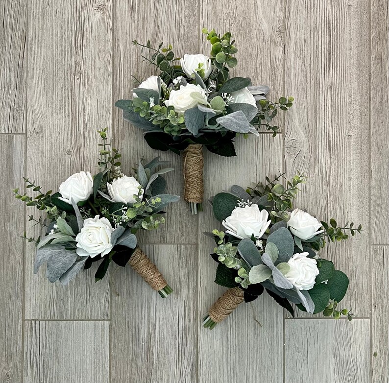 Boho Wedding Bouquet Premium Realistic White Roses & Greenery - Etsy