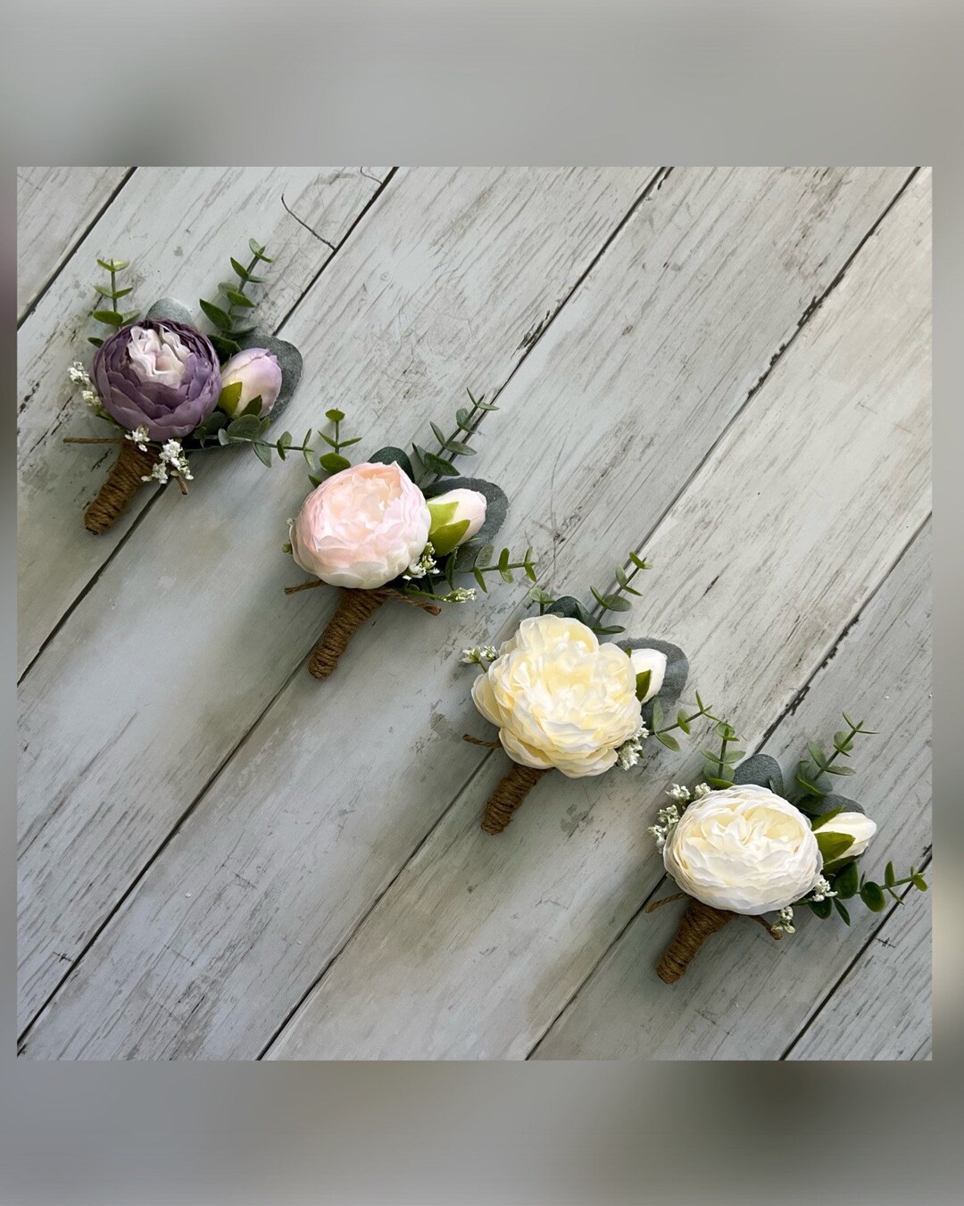 Peony Boutonniere With Eucalyptus, Ivory Cream Wedding Boutonnieres ...