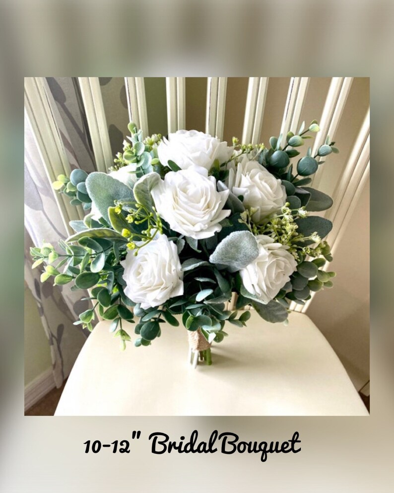 Boho Rose Wedding Bouquet Realistic White Roses & Greenery - Etsy