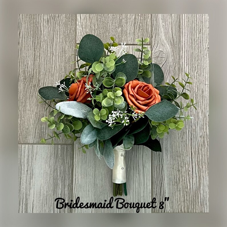 Boho Rust Terracotta Rose Greenery Bridesmaid Bouquet Burnt - Etsy