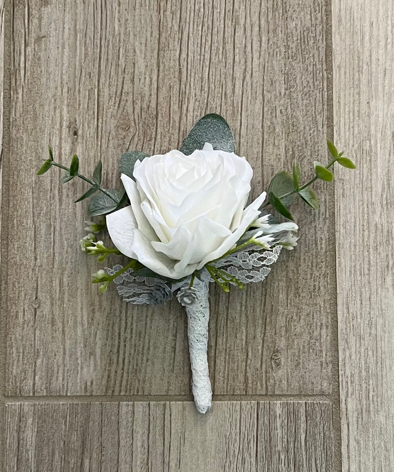 Boho Wedding Bouquet Premium White Roses Dusty Blue Accents & - Etsy