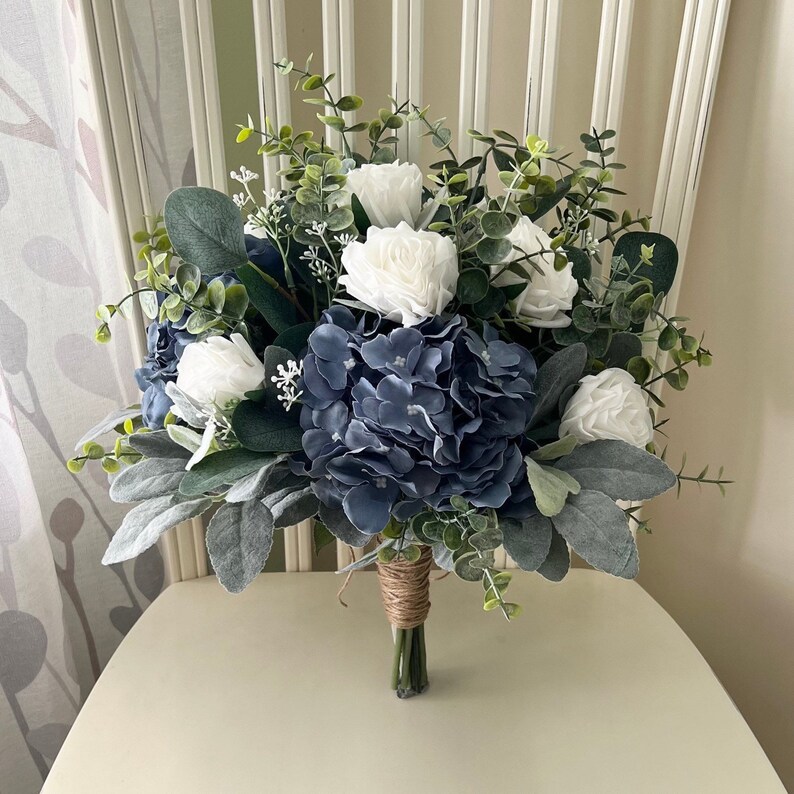 Hydrangea Wedding Bouquet Steel Blue Hydrangea Premium White - Etsy