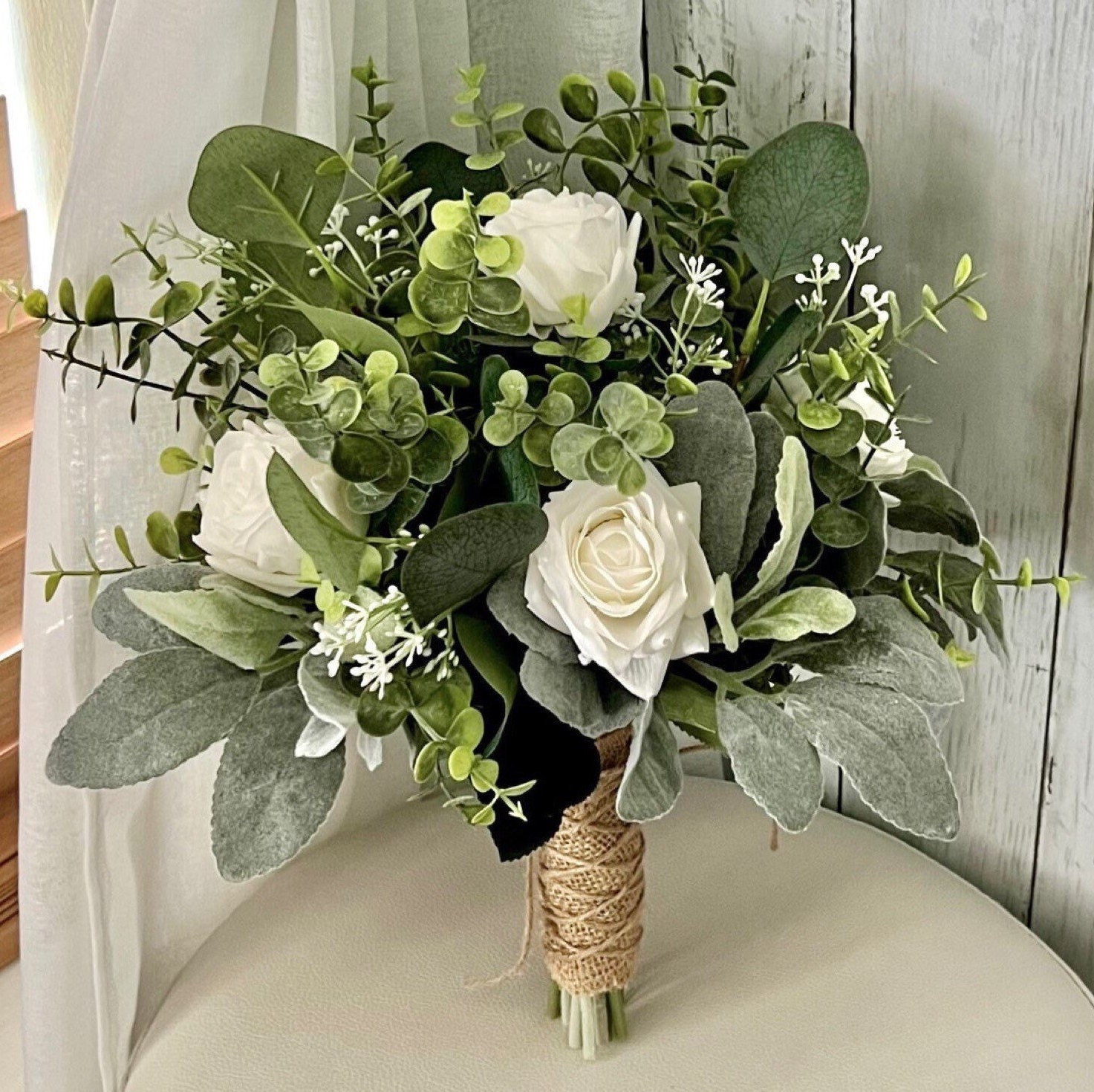 Boho Rose Greenery Bridal Bouquet Eucalyptus Wedding Bouquet Lambs Ear Sage Bridesmaid Flowers Etsy