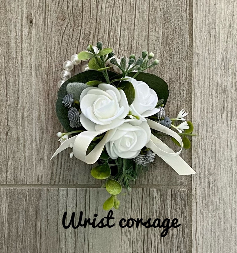 Boho Wedding Bouquet Premium White Roses Dusty Blue Accents & - Etsy