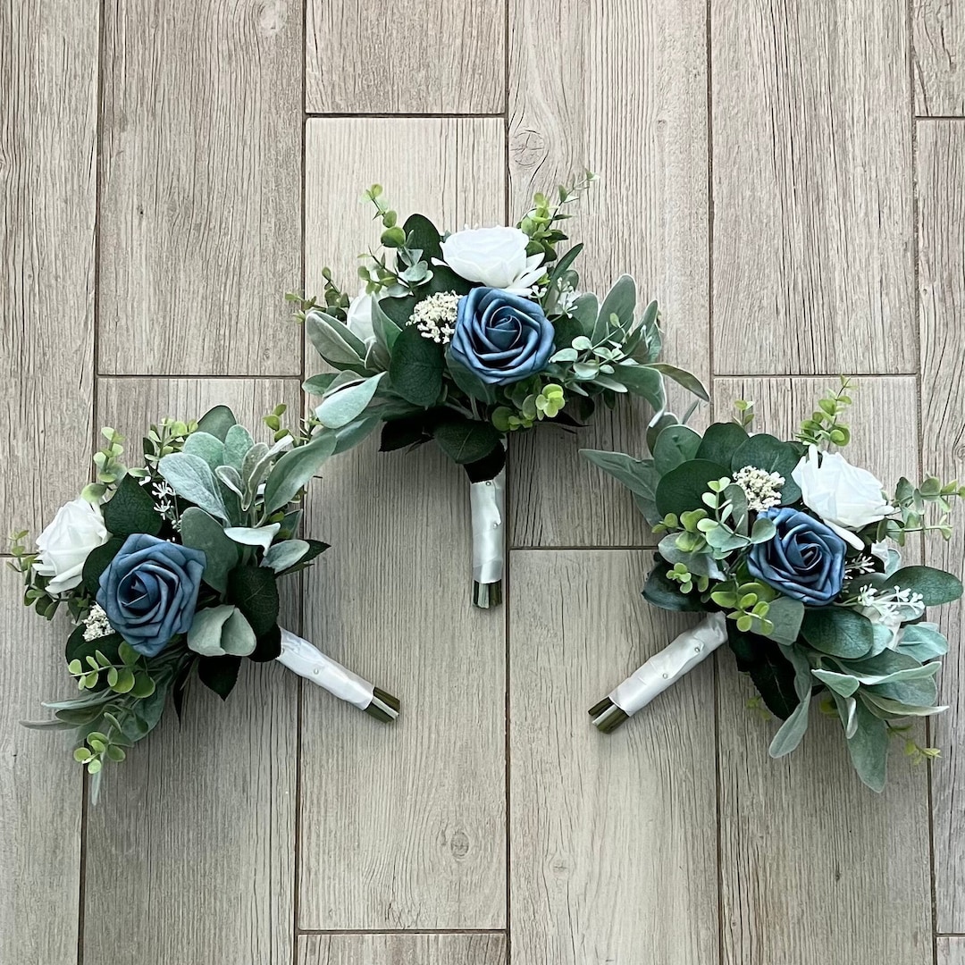 Steel Blue Rose Bridal Bouquet, Eucalyptus Wedding Flowers - Etsy