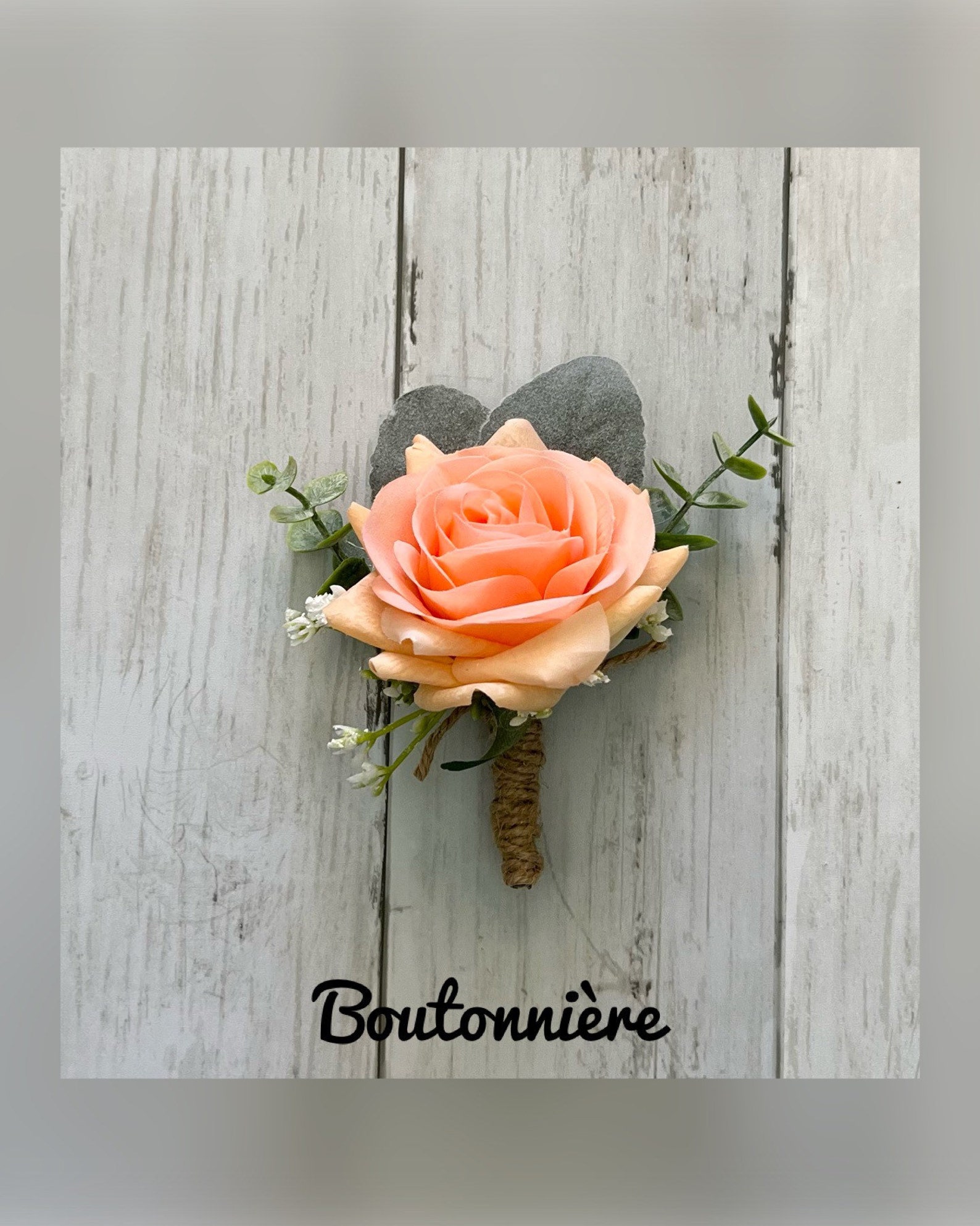 Boho Rose Boutonniere With Eucalyptus,peach Orange Realistic Rose ...