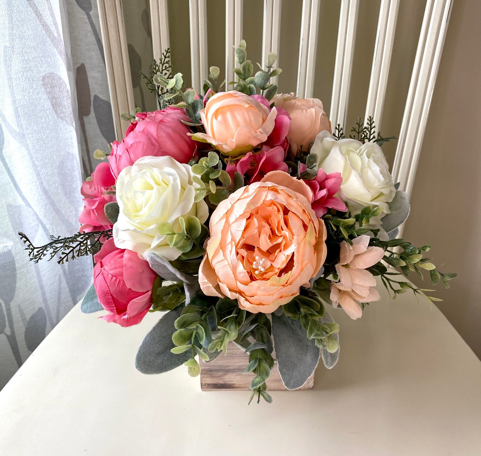 Rustic Spring Silk Floral Arrangement Farmhouse Faux Flower | Etsy