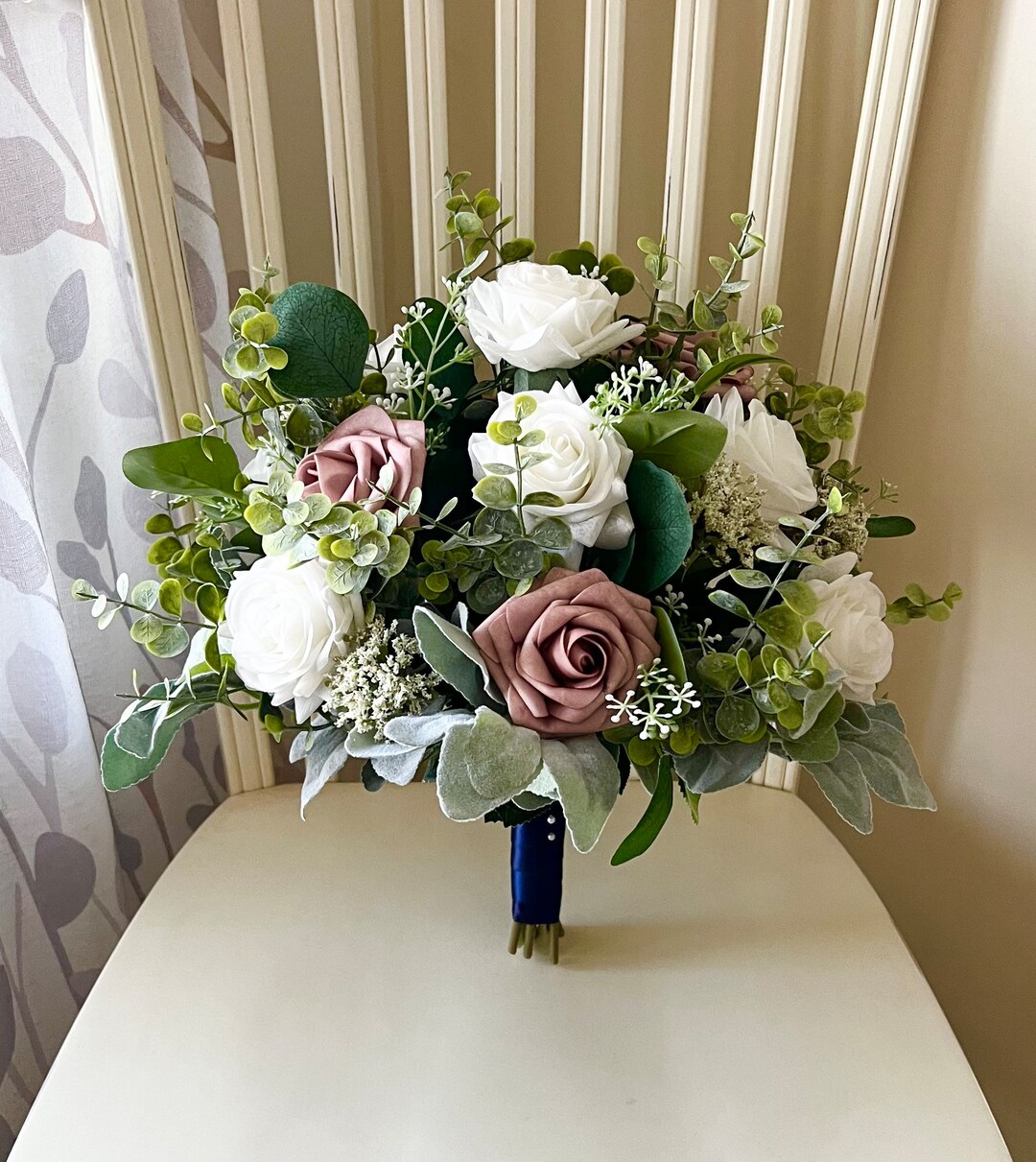 Boho Wedding Bouquet Dusty Pink White Roses & Greenery - Etsy